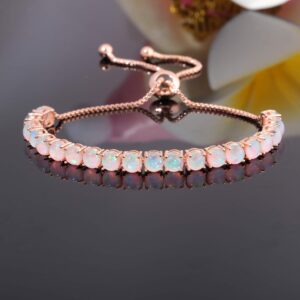 CiNily Mother's Day Gift Rose Gold Bracelet-Adjustable Opal Tennis Bracelet Fashion Jewelry Gifts for Women