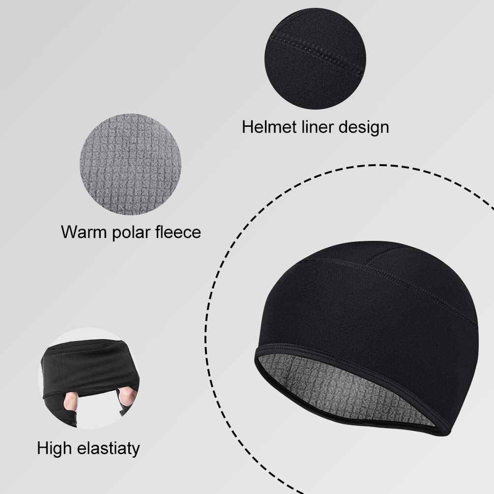 ROCKBROS Skull Cap Men & Women Thermal Cycling Helmet Liner Moisture Wicking Motorcycle Running Hat,Fits Under Helmets Black