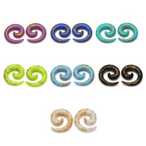 piercingj 14pcs set mixed 7 colors uv acrylic spiral snail tapers plug sizes 14g-3/4 taper ear stretching kit ear gauges plugs kit