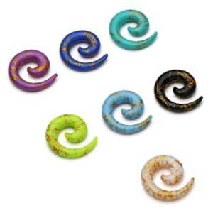 PiercingJ 14pcs Set Mixed 7 Colors UV Acrylic Spiral Snail Tapers Plug Sizes 14G-3/4 Taper Ear Stretching Kit Ear Gauges Plugs Kit