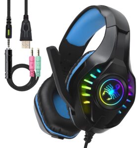 svyhuok pro gaming headset for pc ps4 xbox one surround sound over-ear headphones with mic led light bass surround soft memory earmuffs for computer laptop switch games kid’s boy’s teen’s gifts