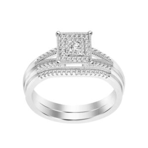 eternal bliss 1/5 cttw round & princess natural diamond ladies engagement wedding bridal set in 10k white gold (7)