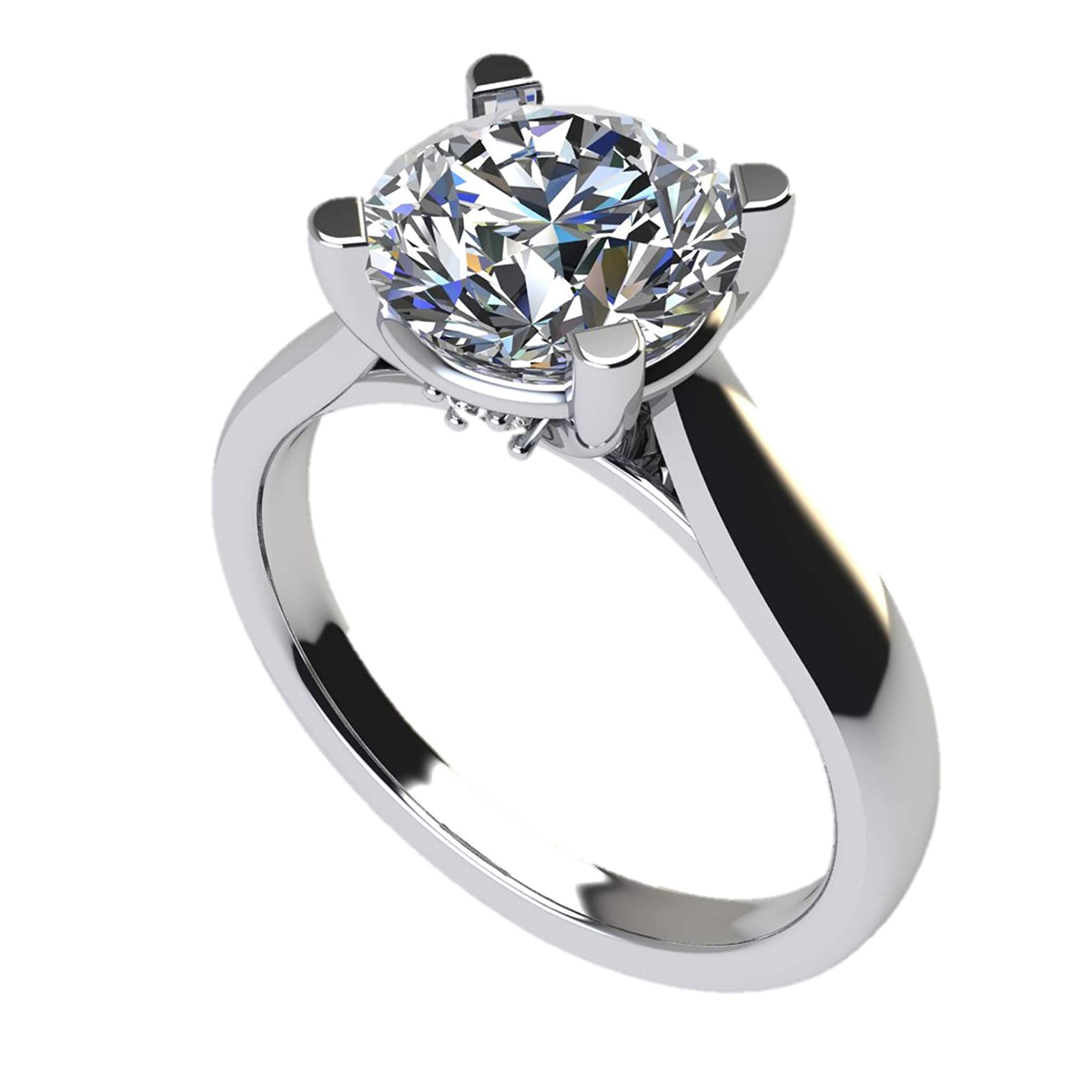 NANA Jewels Silver 10.00mm (4.00ct) Round Cut Zirconia Lucita Solitaire Engagement Ring-Platinum Plated-Size 7