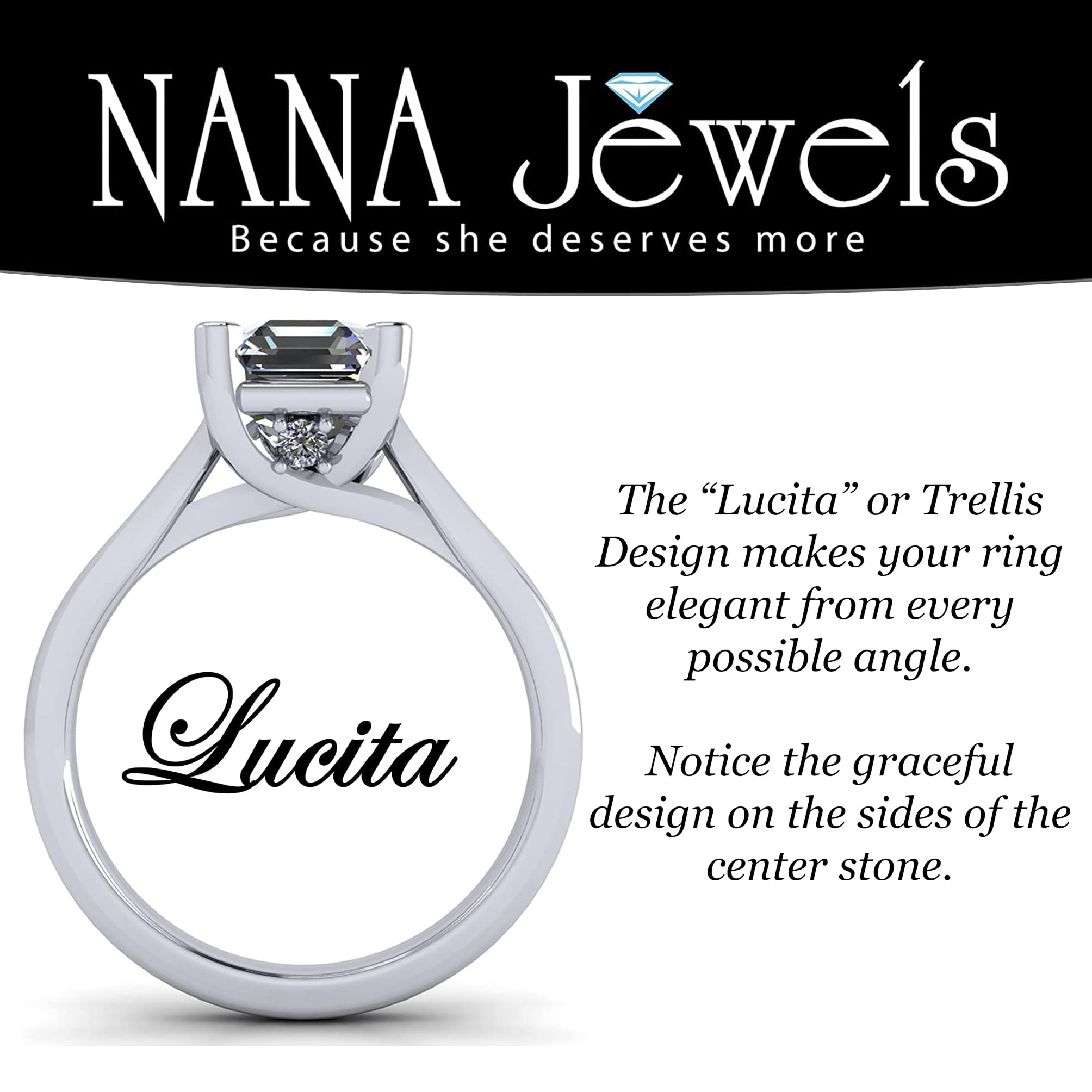 NANA Jewels Silver 10.00mm (4.00ct) Round Cut Zirconia Lucita Solitaire Engagement Ring-Platinum Plated-Size 7