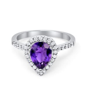 blue apple co. halo teardrop bridal filigree ring pear simulated amethyst round cubic zirconia 925 sterling silver, size-6