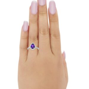 Blue Apple Co. Halo Teardrop Bridal Filigree Ring Pear Simulated Amethyst Round Cubic Zirconia 925 Sterling Silver, Size-6