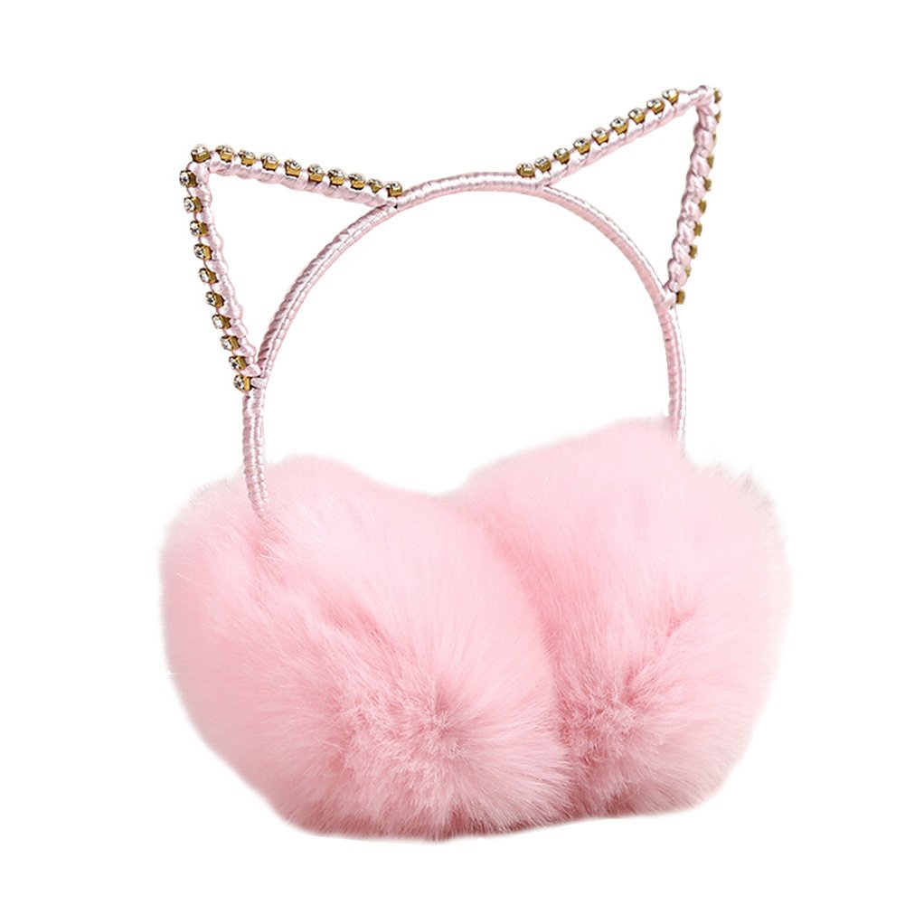 CHUANGLI Glitter Crystal Cat Ears Winter Earmuffs Warm Plush Ear Warmers for Women Girls