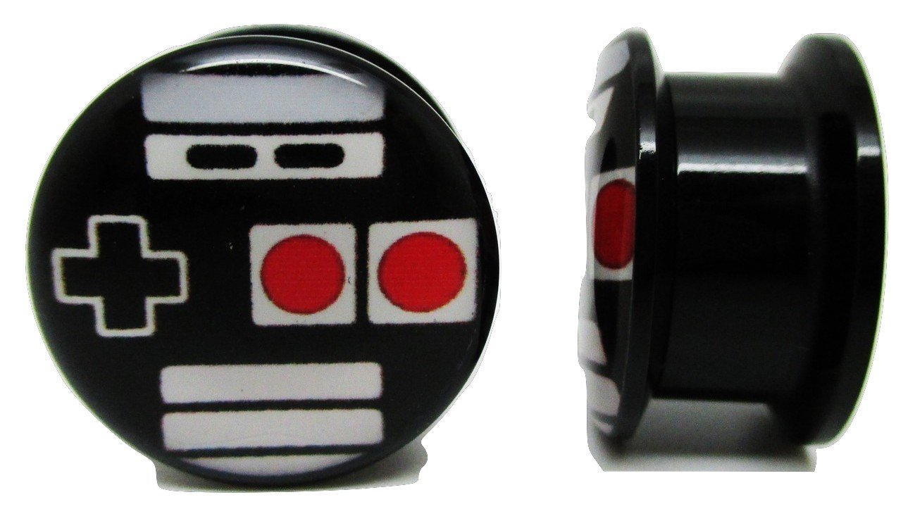 Pierced Republic Retro Video Game Controller Ear Plugs - Acrylic - Screw-On - New *Pair* - 8 Sizes (0 Gauge (8mm))