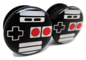 pierced republic retro video game controller ear plugs - acrylic - screw-on - new *pair* - 8 sizes (0 gauge (8mm))