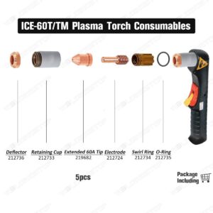 Extended Tip 219682 Plasma Cutting Nozzle 60A Suit for Miller ICE-60T ICE 80T ICE-100T/100TM Torch QTY-5