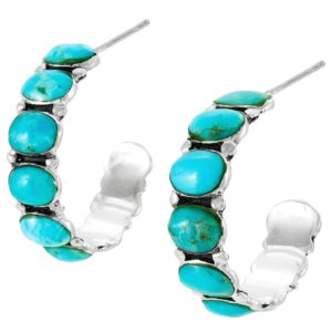 turquoise earrings 925 sterling silver & genuine turquoise (select style) (bold oval hoops)