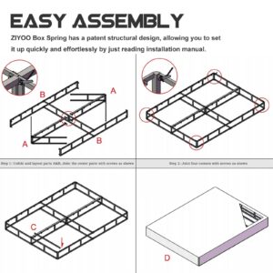 ZIYOO King Box Spring and Cover 9 Inch High Profile Metal Boxspring Easy Assembly,Mattress Foundation/Heavy Duty Metal Steel Structure/Quiet Noise-Free Accessory