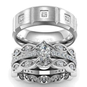 two rings his hers wedding ring sets couples matching rings women's 3pc white gold filled cz wedding engagement ring bridal sets men's titanium wedding band