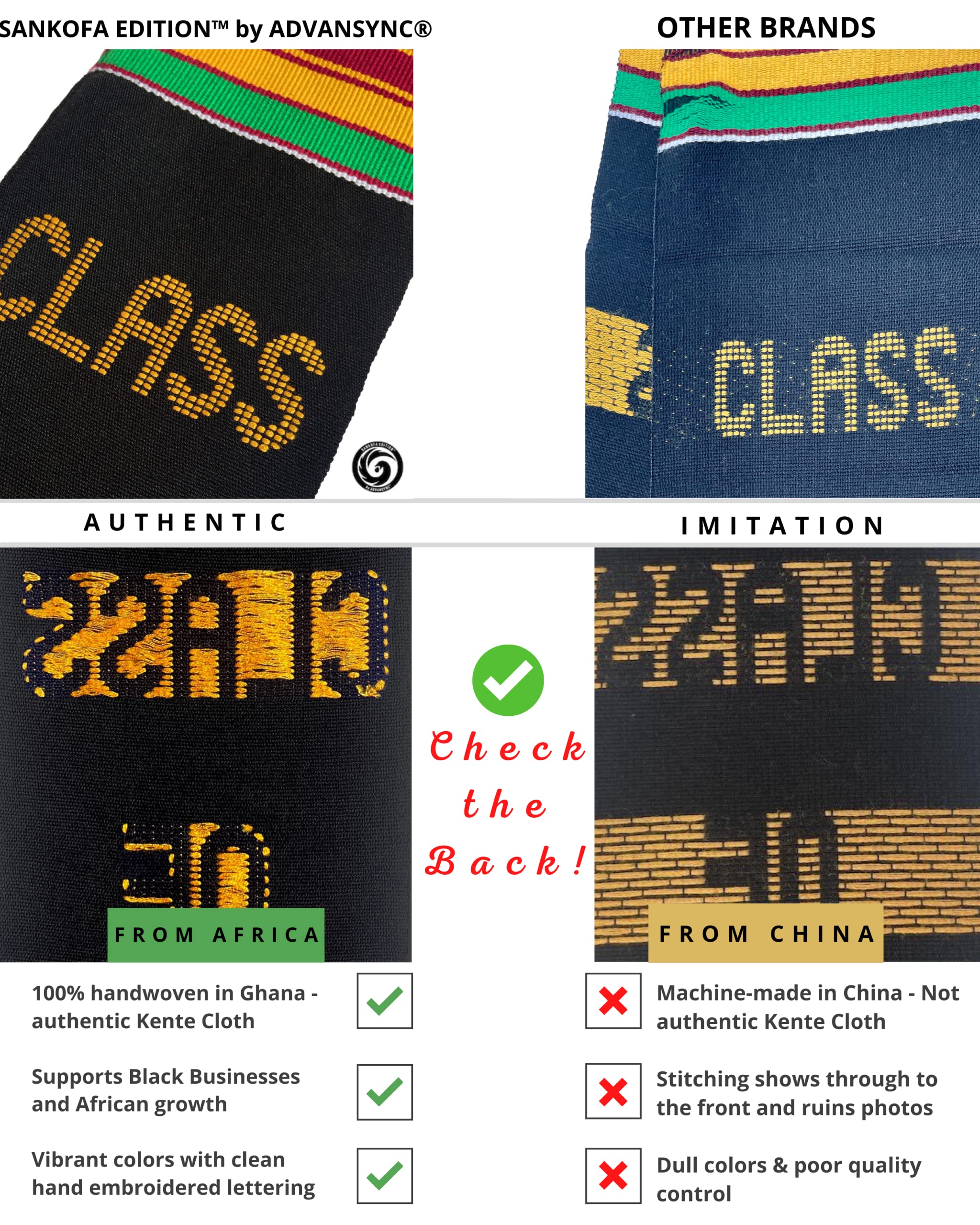 ADVANSYNC Kente Cloth Stole Black (Sankofa Bird Black)