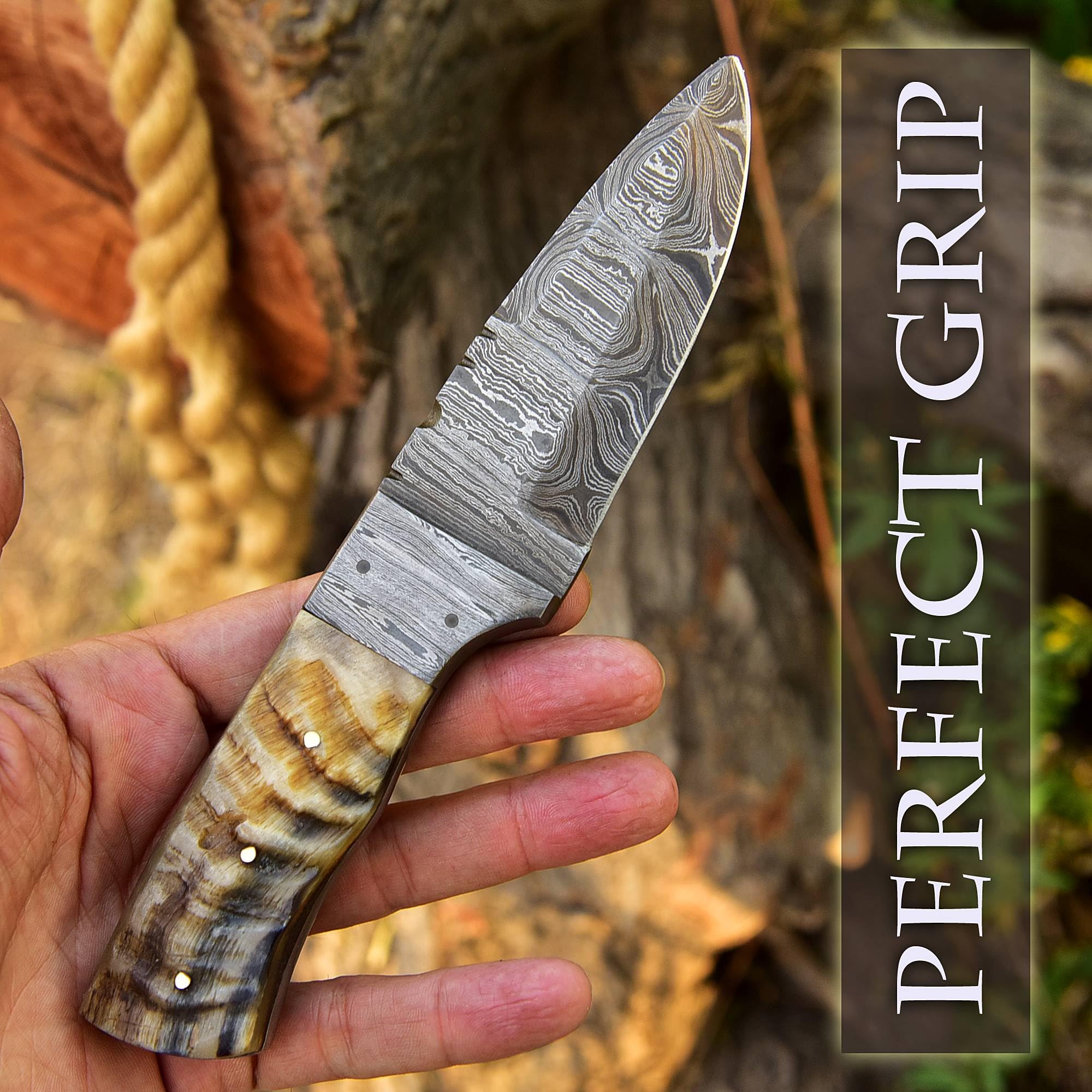 SharpWorld 8 Inches Beautiful Damascus Knife Made Of Remarkable Damascus Steel Ram Handle -Ideal Hunting Knife With Sheath TJ108