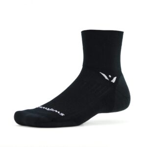 swiftwick- pursuit four cycling & trail running socks, merino wool (black/coal, large)