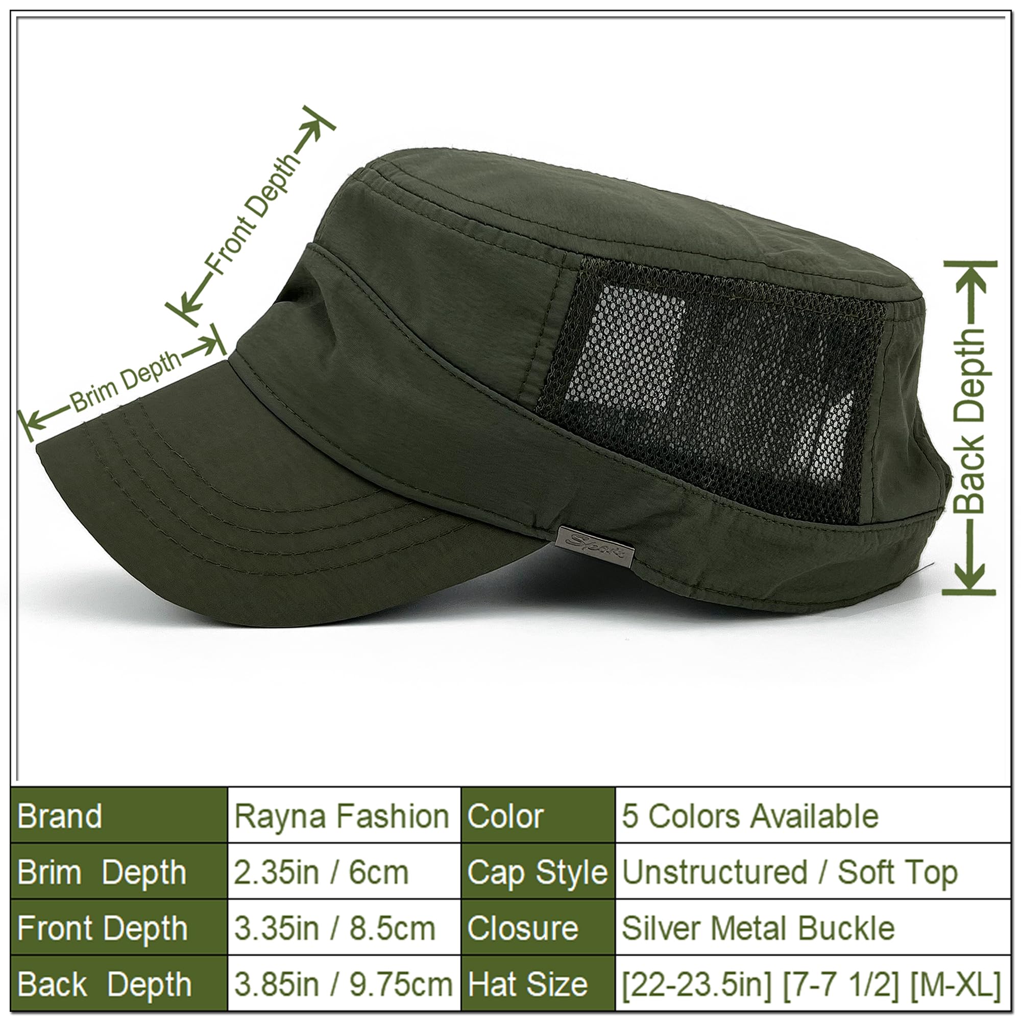 Rayna Fashion womens Quick Dry Cadet Army Waterproof Military Flat Top Baseball Dad Sun Outdoor Sports Cap, Green, X-Large