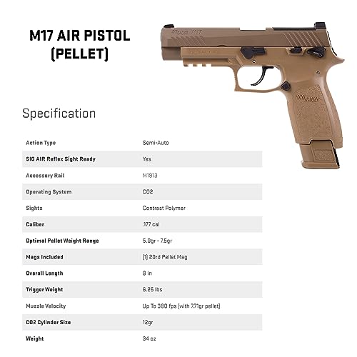 Sig Sauer P320 M17 CO2-Powered .177 Cal Semi-Automatic Air Pistol with 20rd Pellet Magazine Included