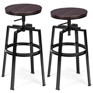 costway counter height bar stools, set of 2, swivel adjustable, round top pub bistro kitchen dining side chair metal barstools with footrest