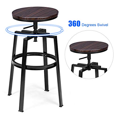 COSTWAY Counter Height Bar Stools, Set of 2, Swivel Adjustable, Round Top Pub Bistro Kitchen Dining Side Chair Metal Barstools with Footrest