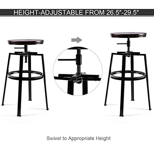 COSTWAY Counter Height Bar Stools, Set of 2, Swivel Adjustable, Round Top Pub Bistro Kitchen Dining Side Chair Metal Barstools with Footrest