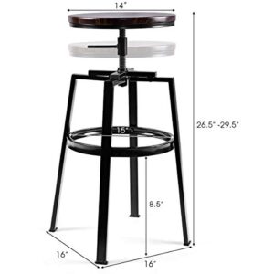 COSTWAY Counter Height Bar Stools, Set of 2, Swivel Adjustable, Round Top Pub Bistro Kitchen Dining Side Chair Metal Barstools with Footrest