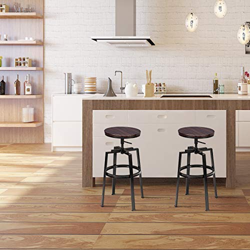 COSTWAY Counter Height Bar Stools, Set of 2, Swivel Adjustable, Round Top Pub Bistro Kitchen Dining Side Chair Metal Barstools with Footrest