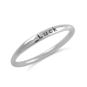 silvercloseout rhodium plated sterling silver ladies dainty stacking luck ring - size 7