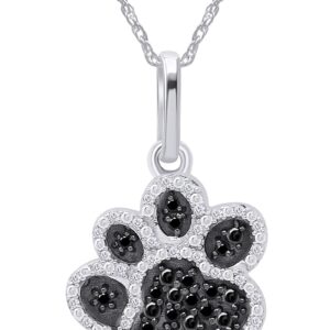 1/5 Carat Round Cut Black & White Natural Diamond Dog Paw Pendant Necklace Along With 18" Chain in 14K White Gold Over Sterling Silver (I2-I3 Clarity, 0.20 Cttw)