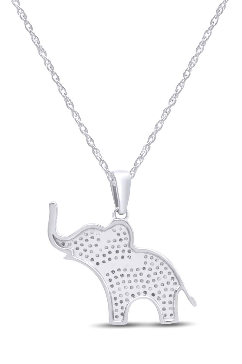 AFFY 1/8 Carat CT.t.w Round Cut White Natural Diamond Elephant Pendant Necklace in 14K White Gold Over Sterling Silver