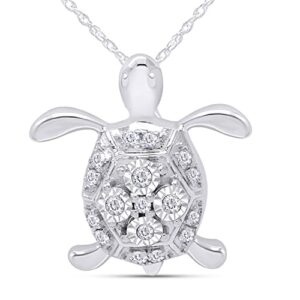 affy 0.13 carat (ctw) round white natural diamond turtle pendant necklace in 14k gold over sterling silver (white-gold-plated-silver)