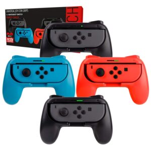 orzly grips for nintendo switch joycon controller grips for super smash brothers and other games. party [4 pack] joy-cons grips with led light edition - patented design