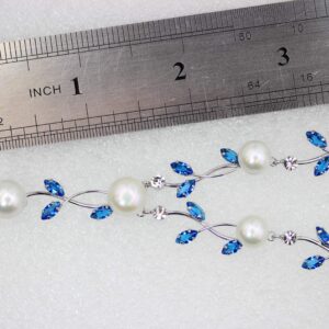 Faship Gorgeous Blue CZ Crystal Genuine Freshwater Pearls Floral Necklace Earrings Set - Blue