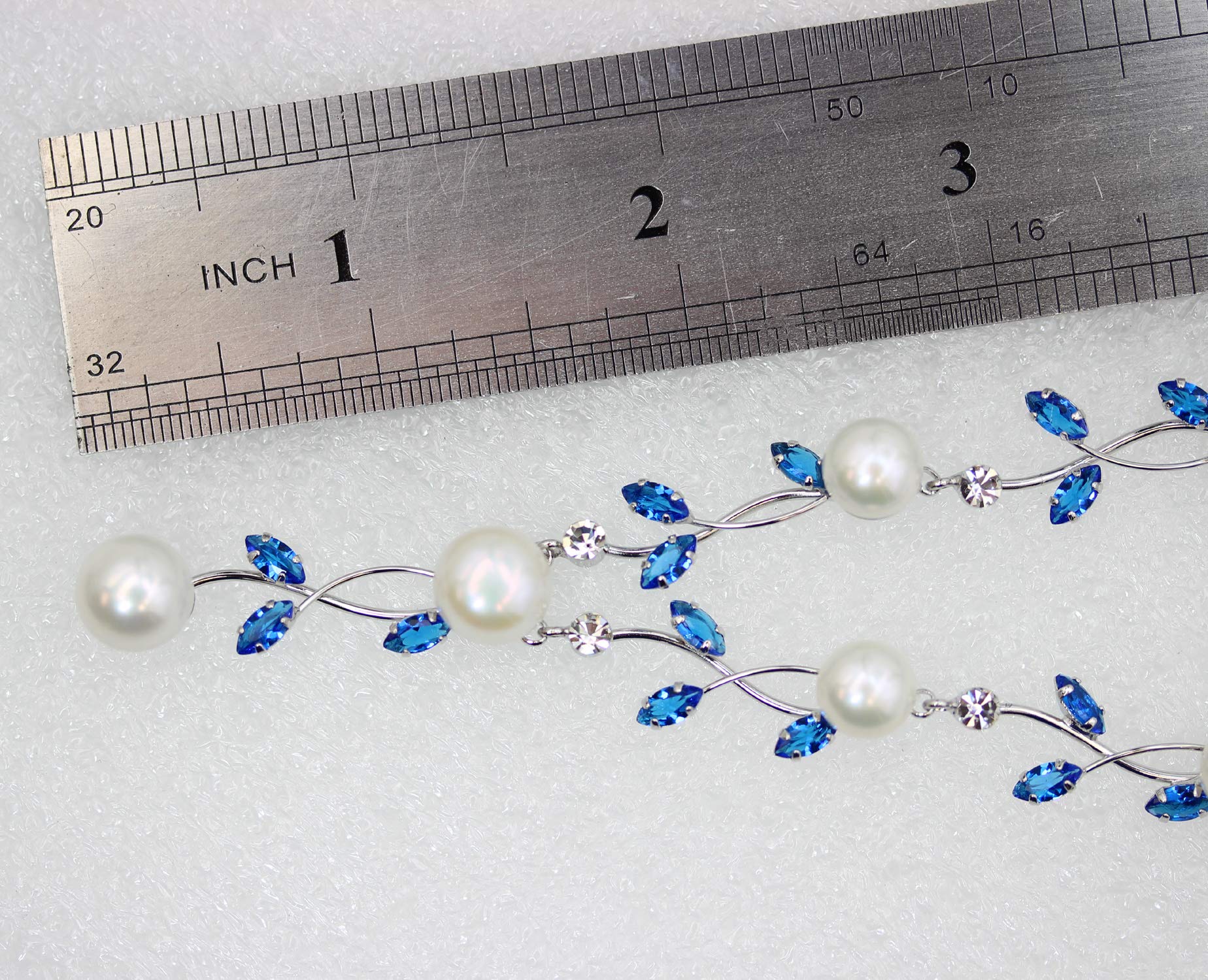 Faship Gorgeous Blue CZ Crystal Genuine Freshwater Pearls Floral Necklace Earrings Set - Blue