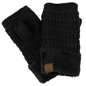 C.C Women's Warm Knit Fingerless Half Finger Fleece Lined Winter Gloves-Black