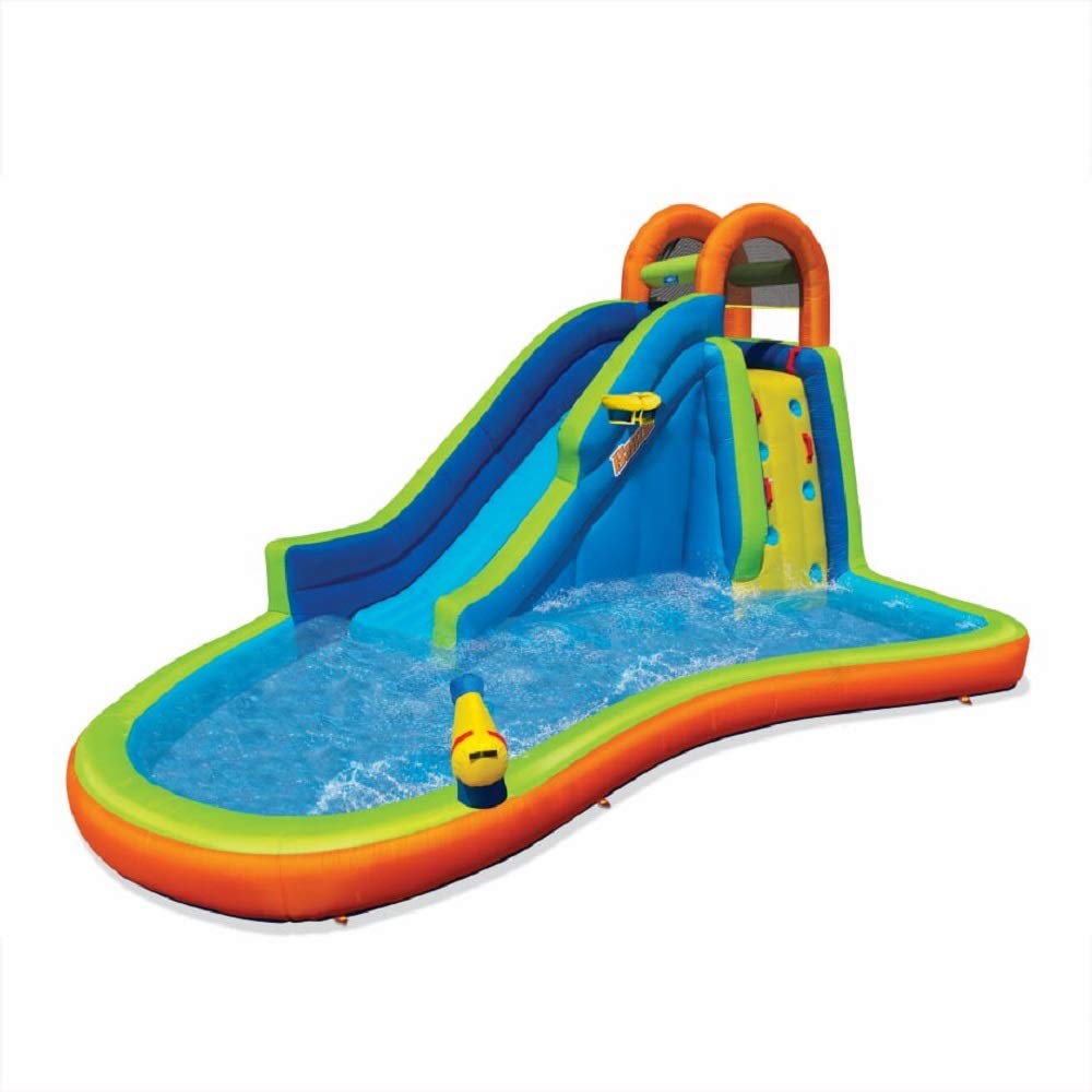 BANZAI Big Blast Water Park, Length: 14 ft 5 in, Width: 10 ft 7 in, Height: 7 ft 11 in, Inflatable Outdoor Backyard Water Slide Splash Bounce Climbing Toy