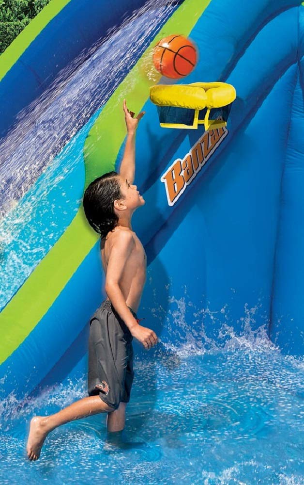 BANZAI Big Blast Water Park, Length: 14 ft 5 in, Width: 10 ft 7 in, Height: 7 ft 11 in, Inflatable Outdoor Backyard Water Slide Splash Bounce Climbing Toy