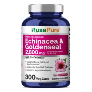 nusapure echinacea goldenseal 2,800mg 300 veggie caps (vegetarian, non-gmo, vegan)