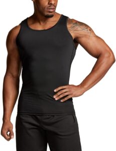 tsla men's athletic compression sleeveless tank top, cool dry sports running basketball workout base layer, active shirts black, large