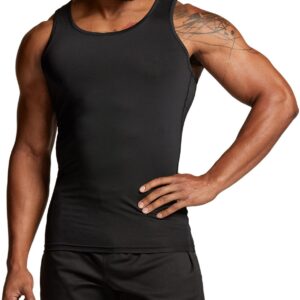 TSLA Men's Athletic Compression Sleeveless Tank Top, Cool Dry Sports Running Basketball Workout Base Layer, Active Shirts Black, Large