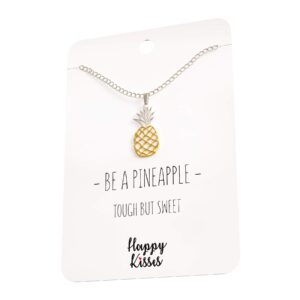 Happy Kisses Pineapple Necklace – Be A Pineapple Pendant – Message Card (Gold and Silver)