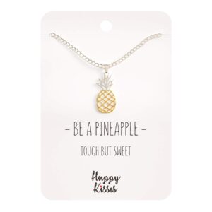 happy kisses pineapple necklace – be a pineapple pendant – message card (gold and silver)