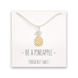 Happy Kisses Pineapple Necklace – Be A Pineapple Pendant – Message Card (Gold and Silver)