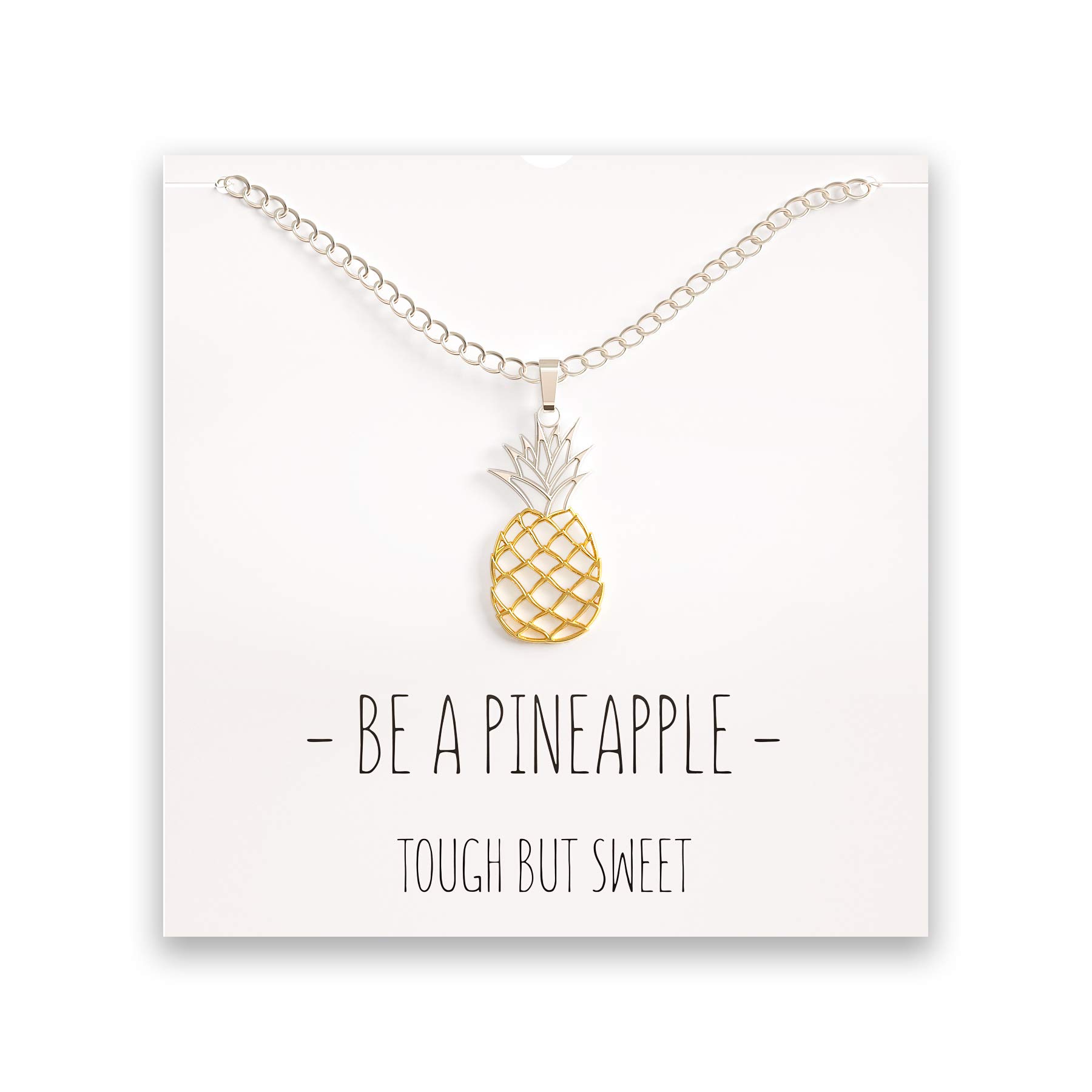 Happy Kisses Pineapple Necklace – Be A Pineapple Pendant – Message Card (Gold and Silver)