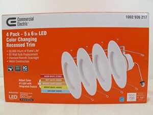 commercial electric 5/6 in white integrated led energy star color changing recessed trim downlight 4 pk