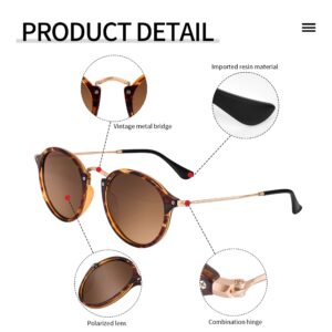 DTIUGUTAE Round Sunglasses Women Men Polarized Small Retro Vintage Circle (Tortoise Frame/Polarized Brown Lens)