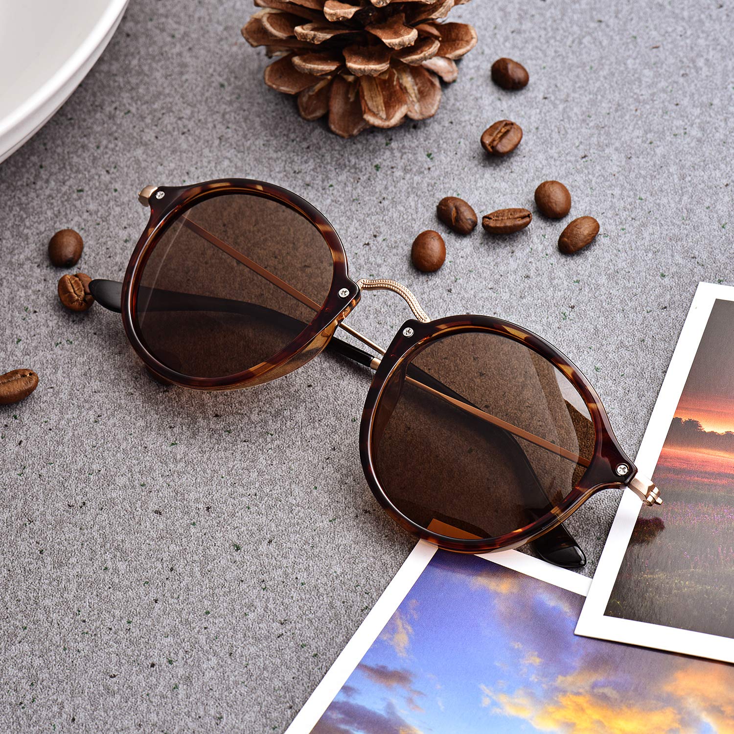 DTIUGUTAE Round Sunglasses Women Men Polarized Small Retro Vintage Circle (Tortoise Frame/Polarized Brown Lens)