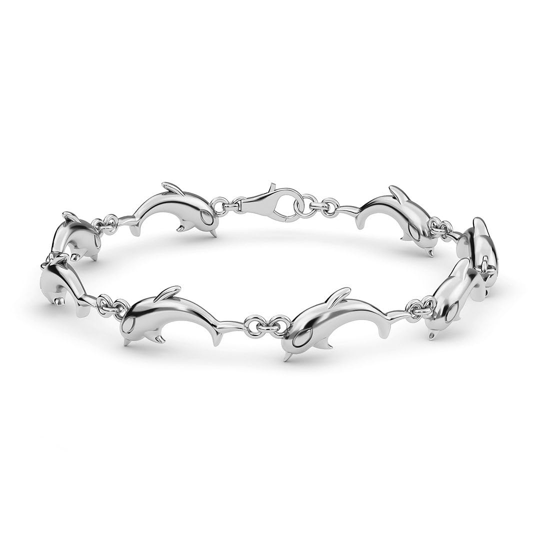 Shop LC Dolphin Link Charm Bracelets for Women 925 Sterling Silver Ocean Jewelry Beach Gifts for Women Size 7.25" Birthday Gifts