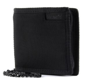 pacsafe rfidsafe z100 rfid blocking bi-fold black travel wallet, black