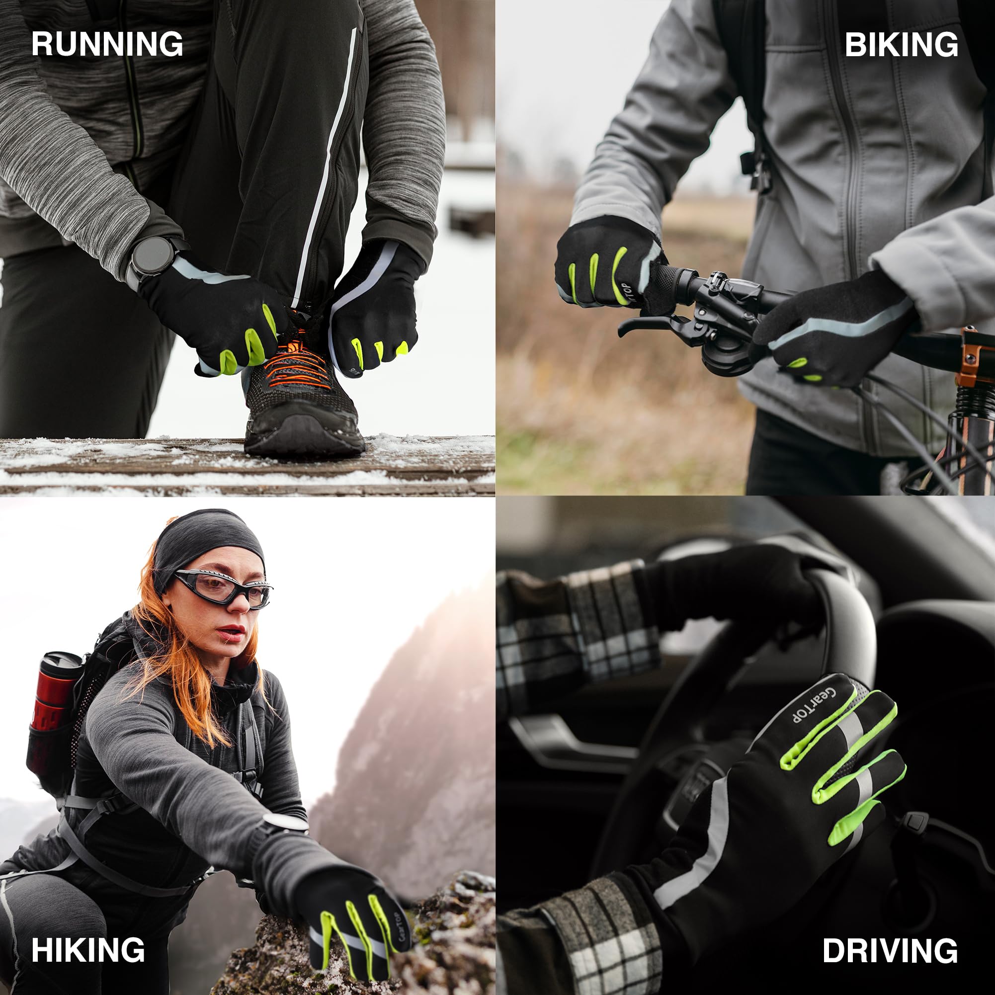 GearTOP Running Gloves for Men & Women for Cold Weather, Touchscreen Winter Gloves Men Reflective Running Gear, Warm Glove Liners for Hiking, Freezer Gloves (Reflective, X-Large)